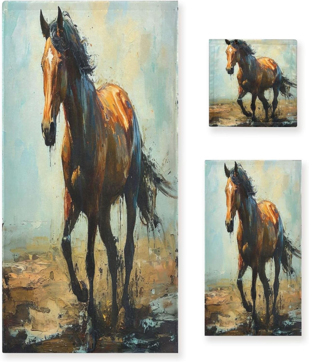 Coolnut Horse Bathroom Towel Set of 3 with Hand Towel, Wash Cloths ...