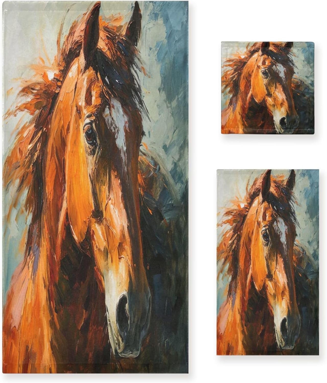 Coolnut Horse Bathroom Towel Set of 3 with Hand Towel, Wash Cloths ...