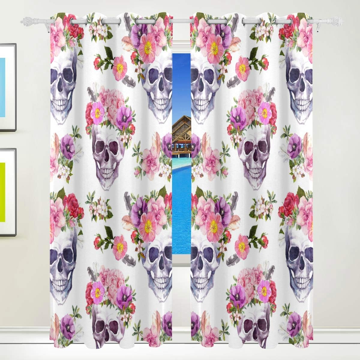 Coolnut Human Skulls with Flowers Thermal Insulated Blackout Grommet ...