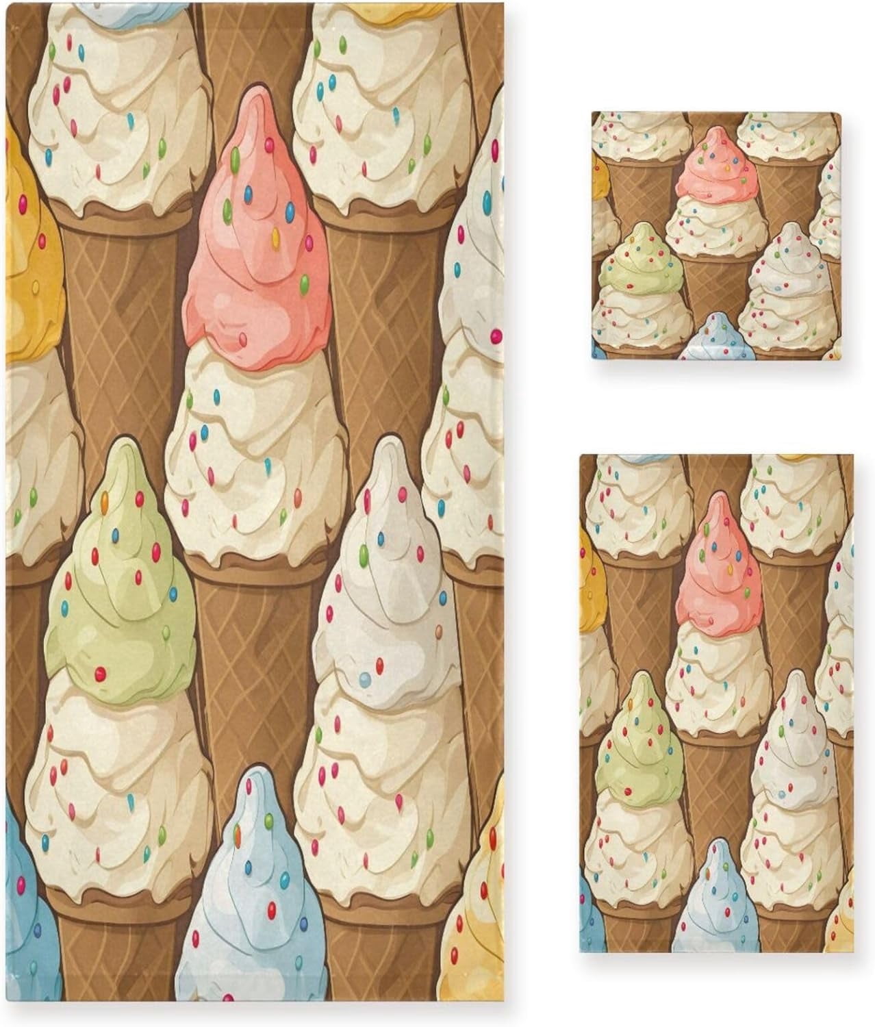 3 Piece Bath Towels Set, Super Soft Absorbent Ice Cream Towels for ...
