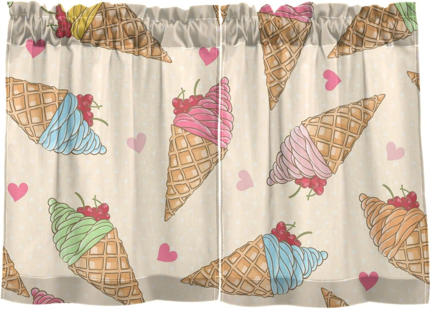 Coolnut Ice Cream Kitchen Curtains 2 Panels, UV Protected Tier Curtains ...