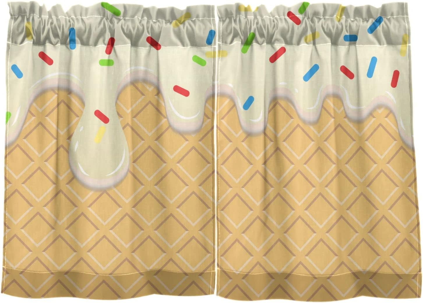 Coolnut Ice Cream Kitchen Curtains 2 Panels, UV Protected Tier Curtains Half Window Curtains for ...