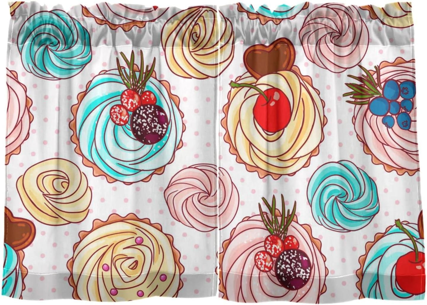 Coolnut Ice Cream Kitchen Curtains 2 Panels, UV Protected Tier Curtains ...