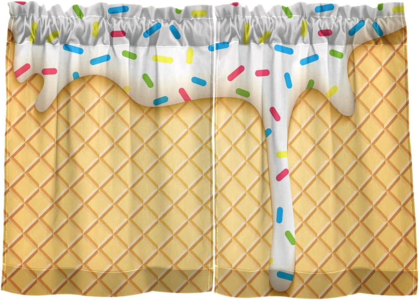 Coolnut Ice Cream Kitchen Curtains 2 Panels, UV Protected Tier Curtains Half Window Curtains ...
