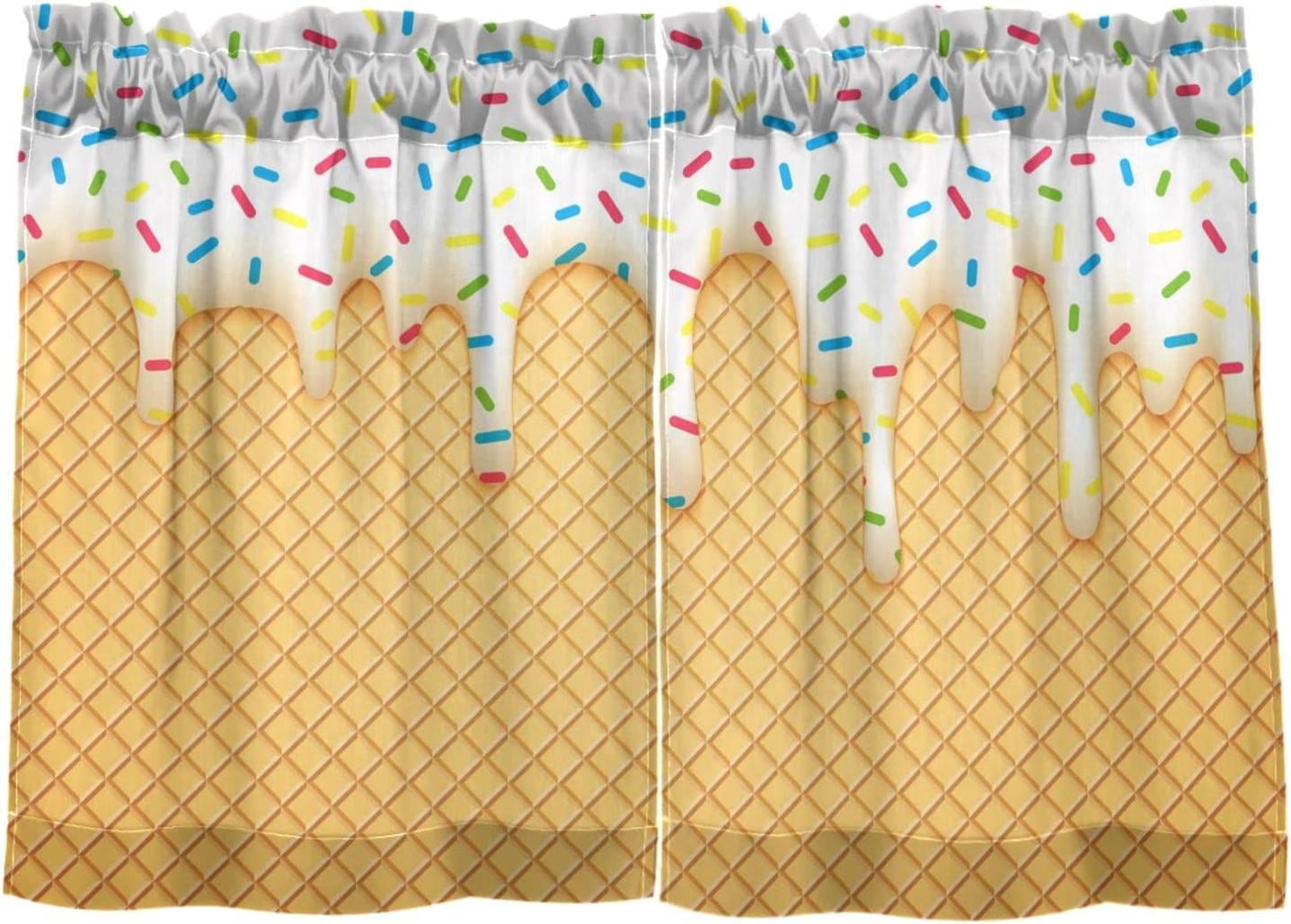 Coolnut Ice Cream Kitchen Curtains 2 Panels, UV Protected Tier Curtains ...