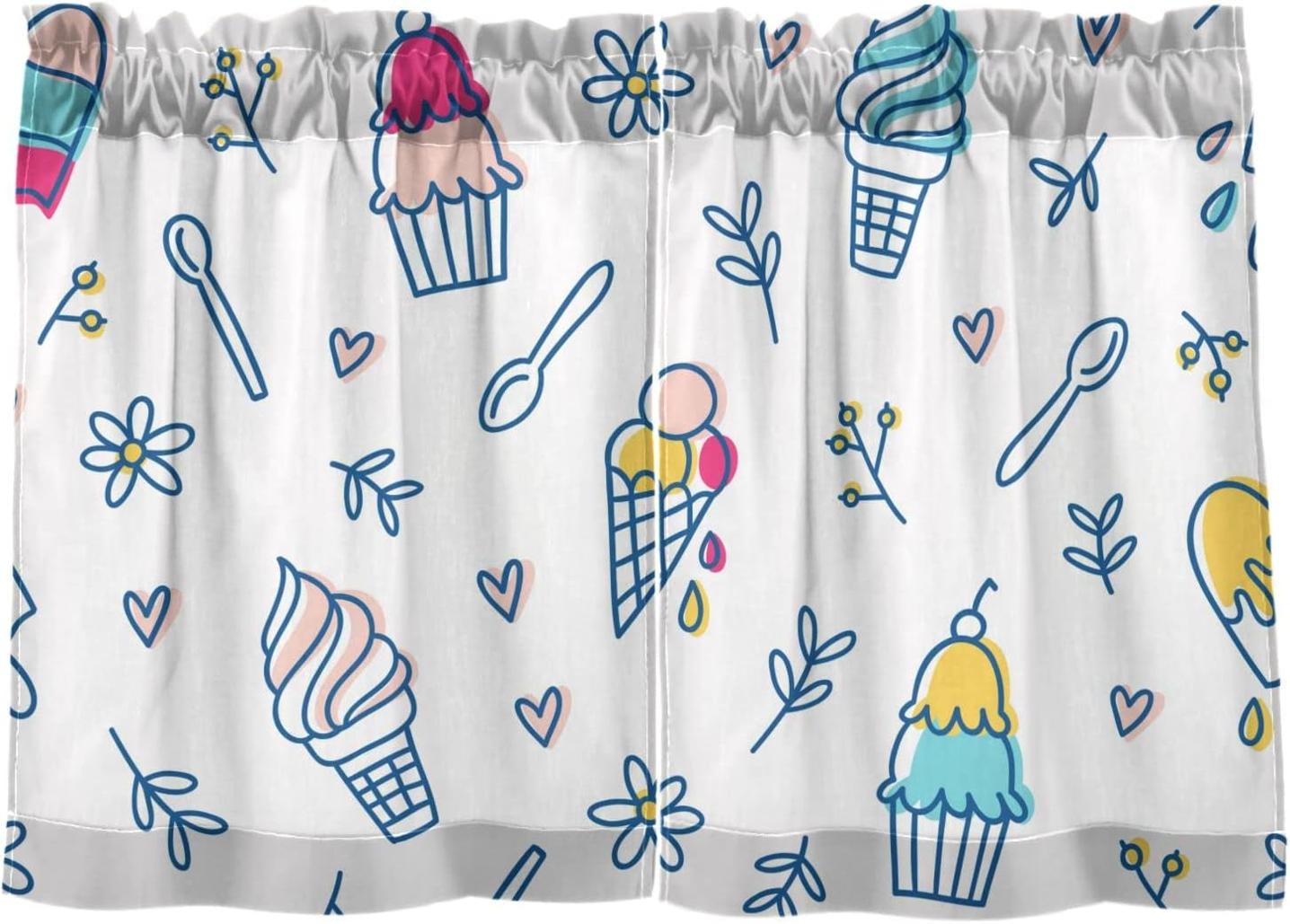 Coolnut Ice Cream Kitchen Curtains 2 Panels, UV Protected Tier Curtains ...