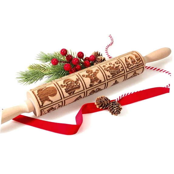 Coolnut -Inch Wooden Rolling Pin for Baking with Christmas Embossed ...