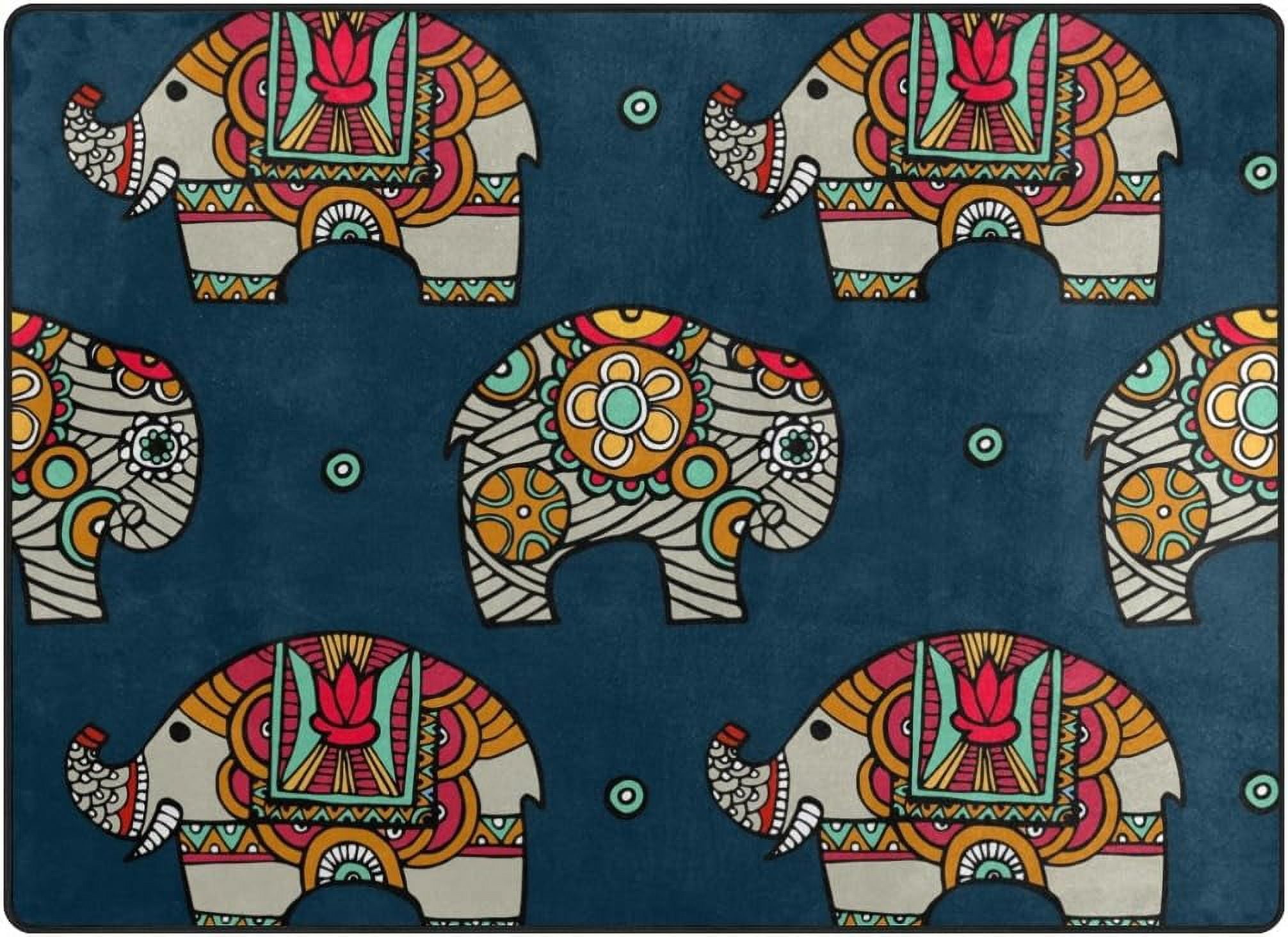 Coolnut Indian Elephant 80 x 58 inches Lightweight Soft Area Rug Mat ...
