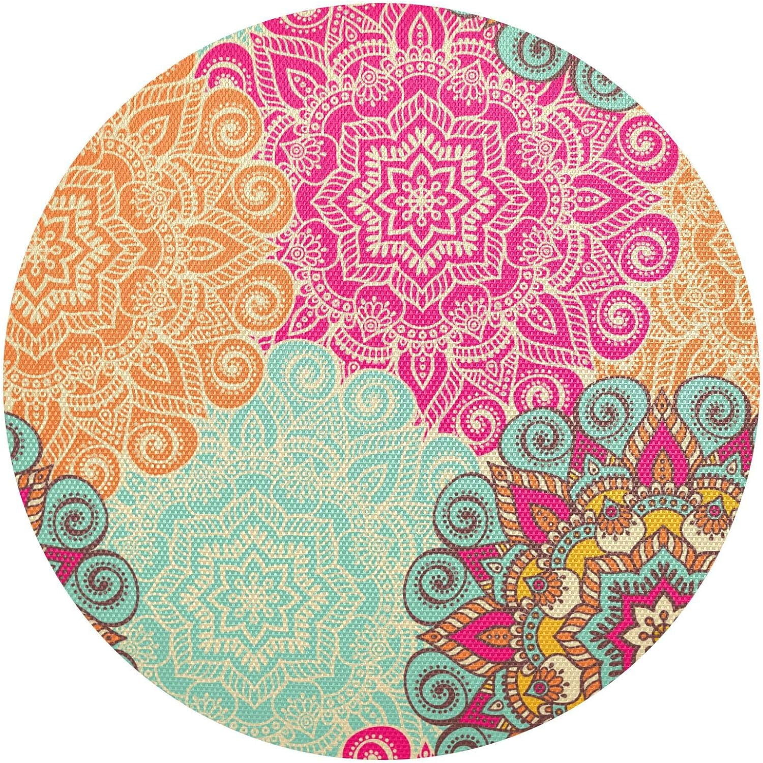 Coolnut Indian Mandala Round Placemat Set of 4, Non-Slip Heat Resistant ...