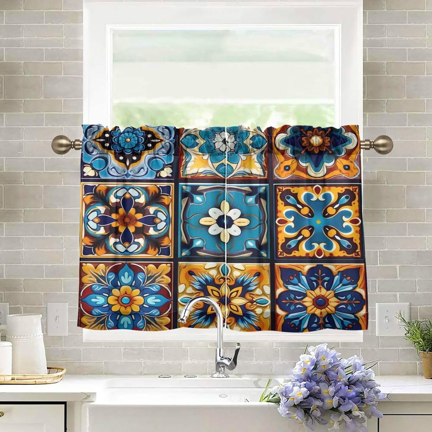 Coolnut Indian Pattern Kitchen Curtains 24 Inch Length Blackout Thermal ...