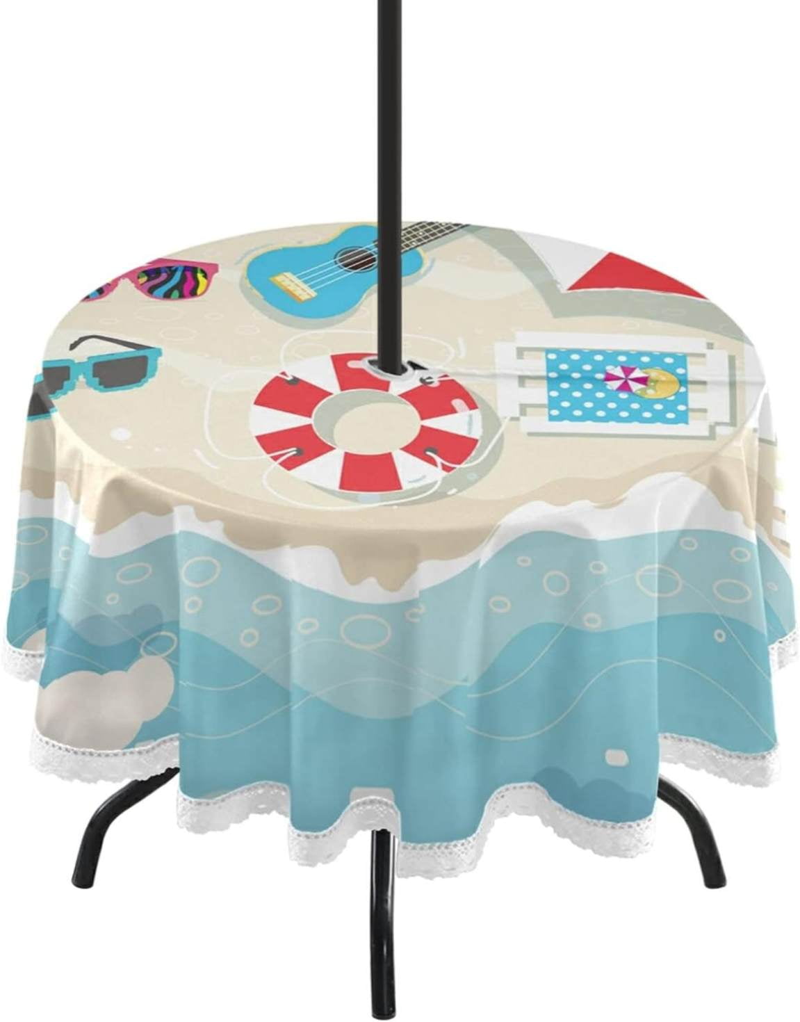 Coolnut Indoor & Outdoor Round Tablecloth 60In,Cool Beach Waterproof ...