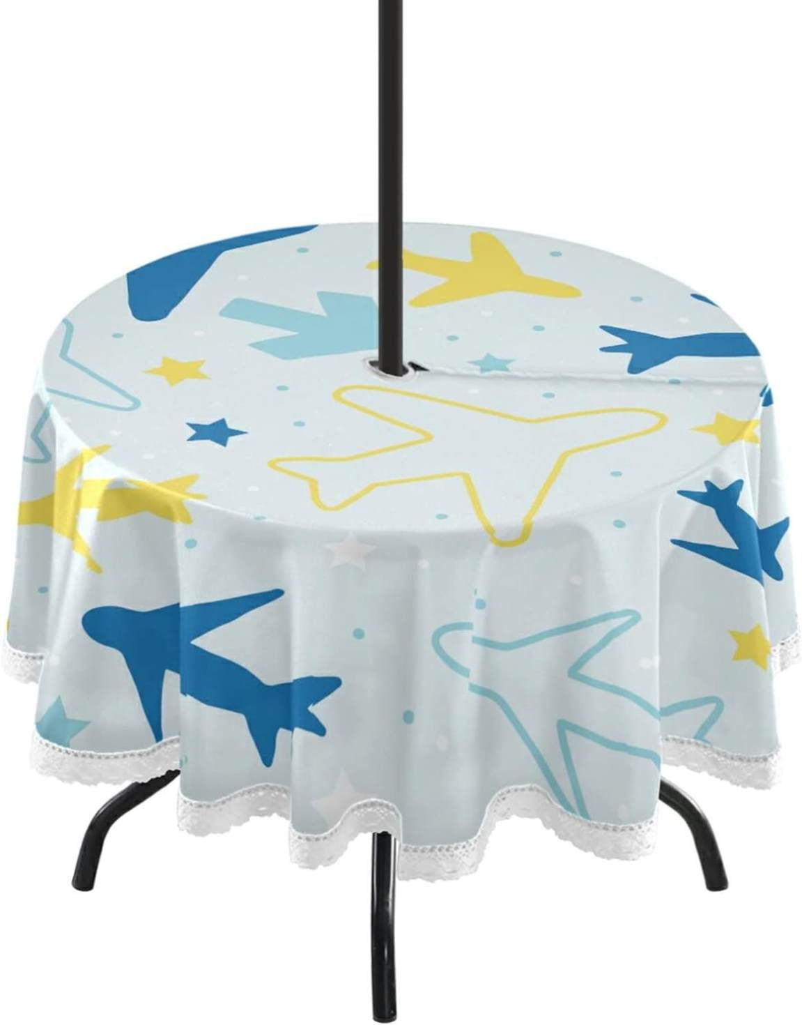 Coolnut Indoor & Outdoor Round Tablecloth 60In,Cute Airplane Waterproof ...