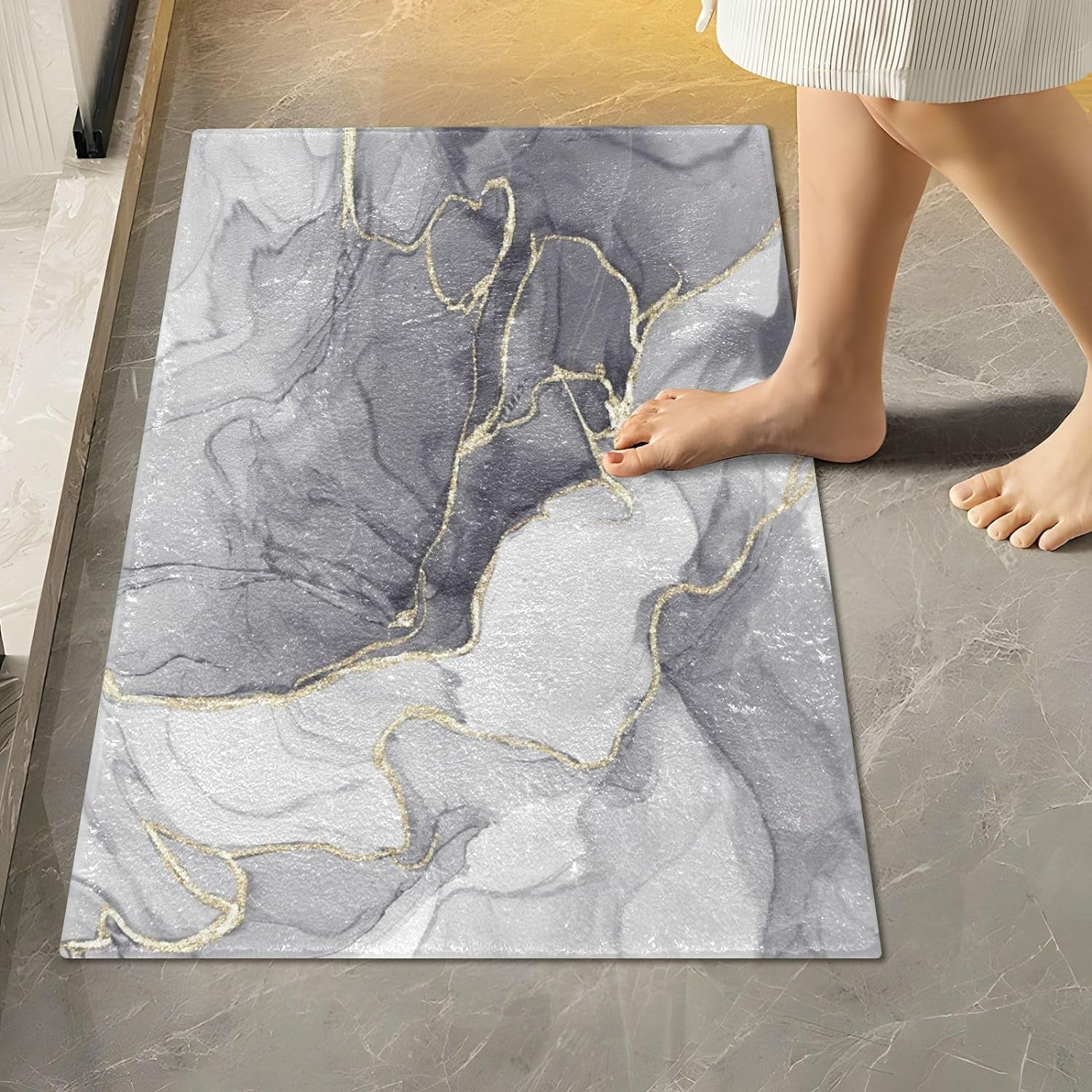 Coolnut Ink Marble Texture Bathroom Rug 24"×16",Non-Slip High Absorbent ...
