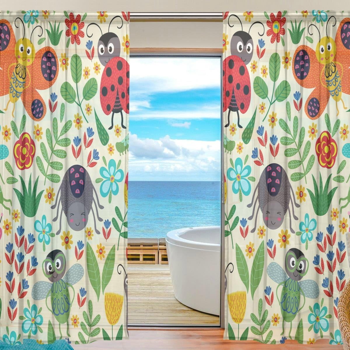 Coolnut Insect and Plants Sheer Gauze Door Curtain Window Curtain ...