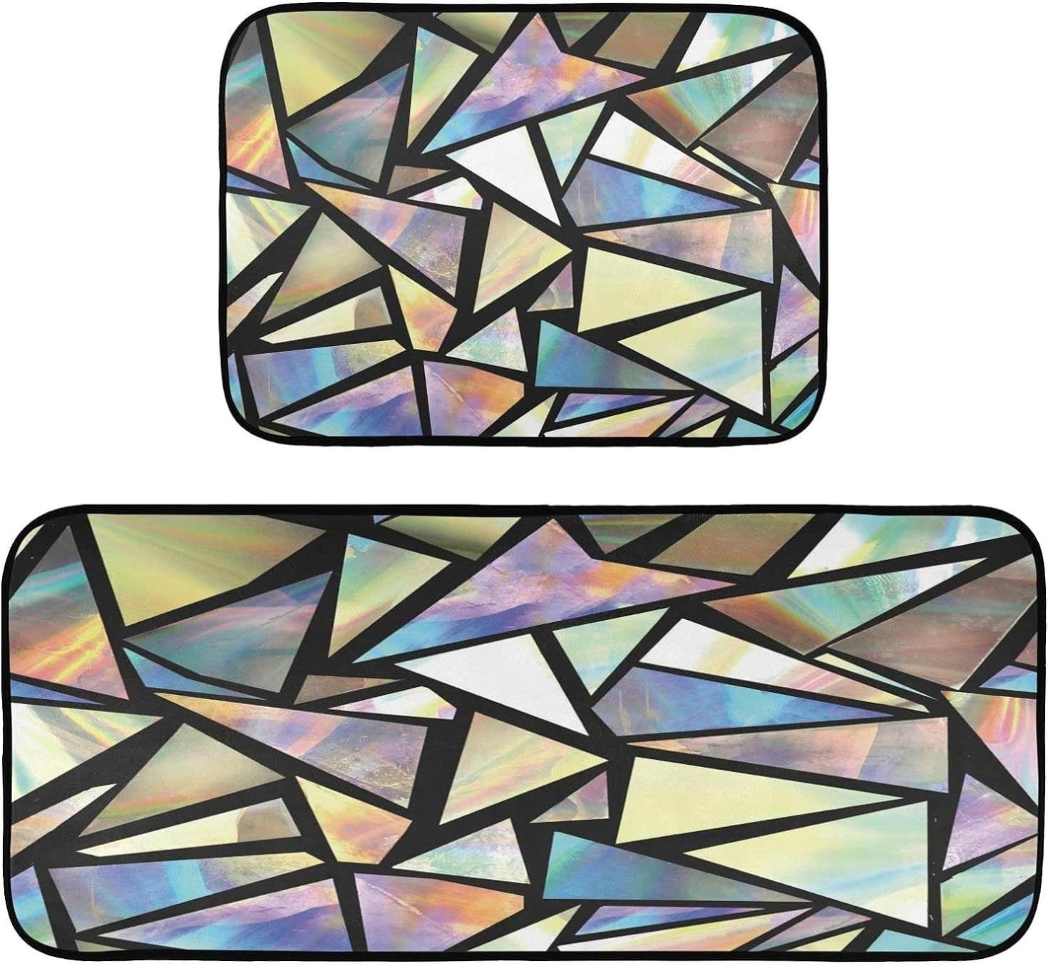 Coolnut Iridescent Triangles Abstract Kitchen Rug,Set of 2 Decoration ...