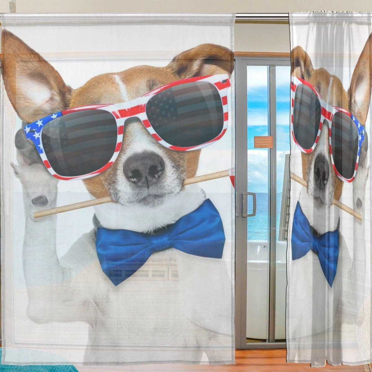 Coolnut Jack Russell Dog Celebrating Sheer Gauze Door Curtain Window ...