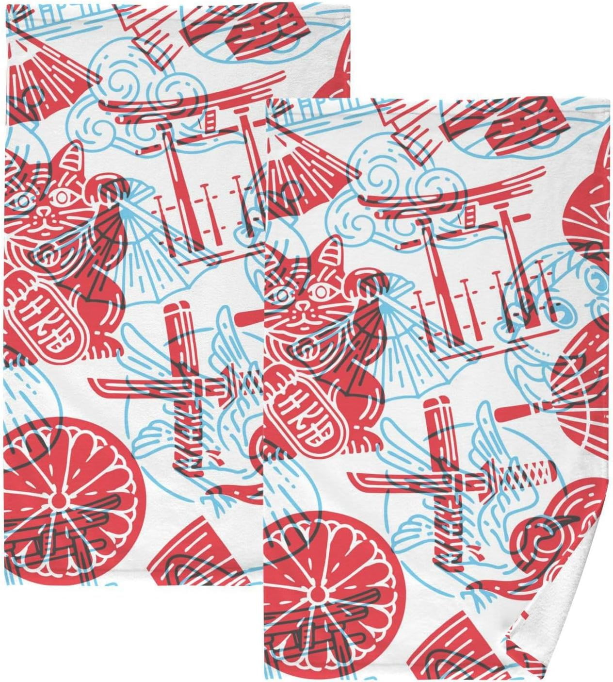 Coolnut Japanese Culture Patterned Hand Towels 2 PCS, Cotton Bath Towel ...