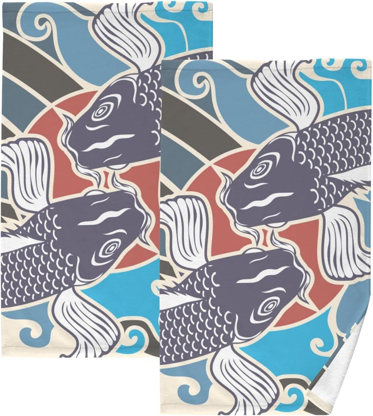Coolnut Japanese Koi Patterned Hand Towels 2 PCS, Cotton Bath Towel for ...