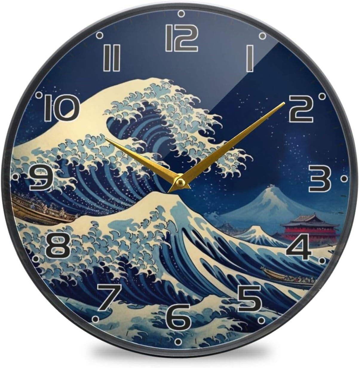 Coolnut Japanese Sea Wave Wall Clock Round Silent Non Ticking Battery ...