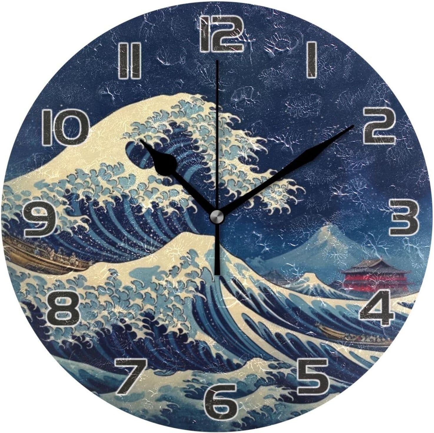 Coolnut Japanese Sea Wave Wall Clock Round Vintage Silent Non Ticking ...