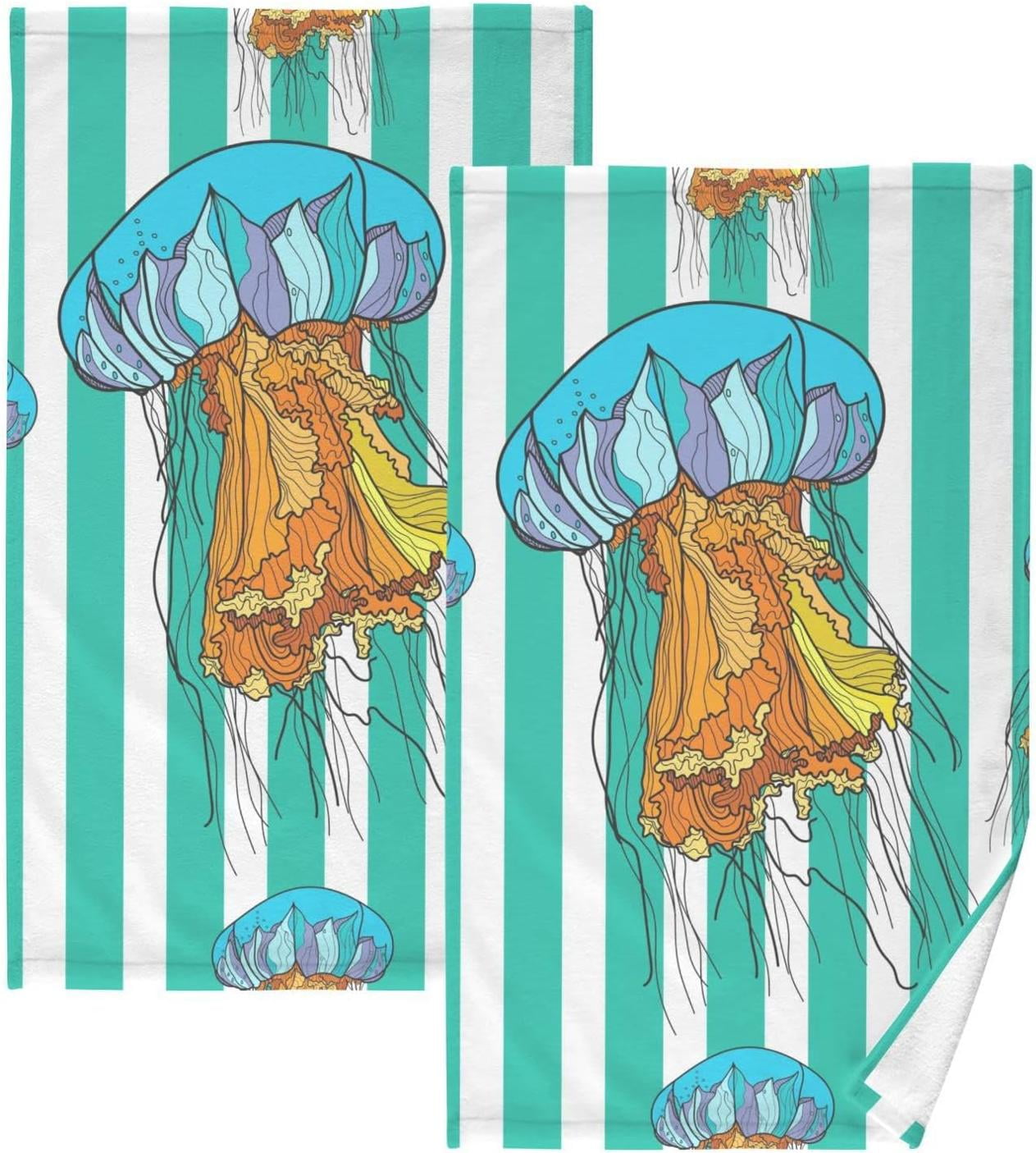 Coolnut Jellyfish Stripe Patterned Hand Towels 2 PCS, Cotton Bath Towel ...