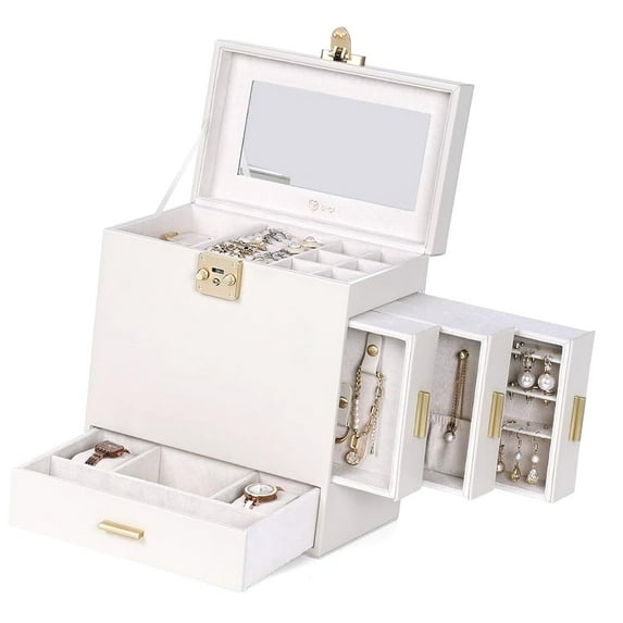 Coolnut Jewelry Box with Mirror, 5-Layer Jewelry Organizer with 3 Side ...