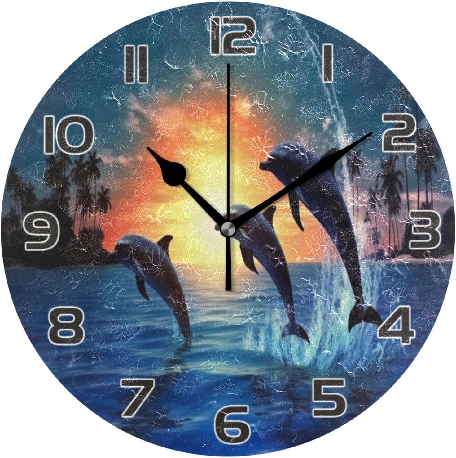 Coolnut Jumping Dolphin Wall Clock Round Vintage Silent Non Ticking ...
