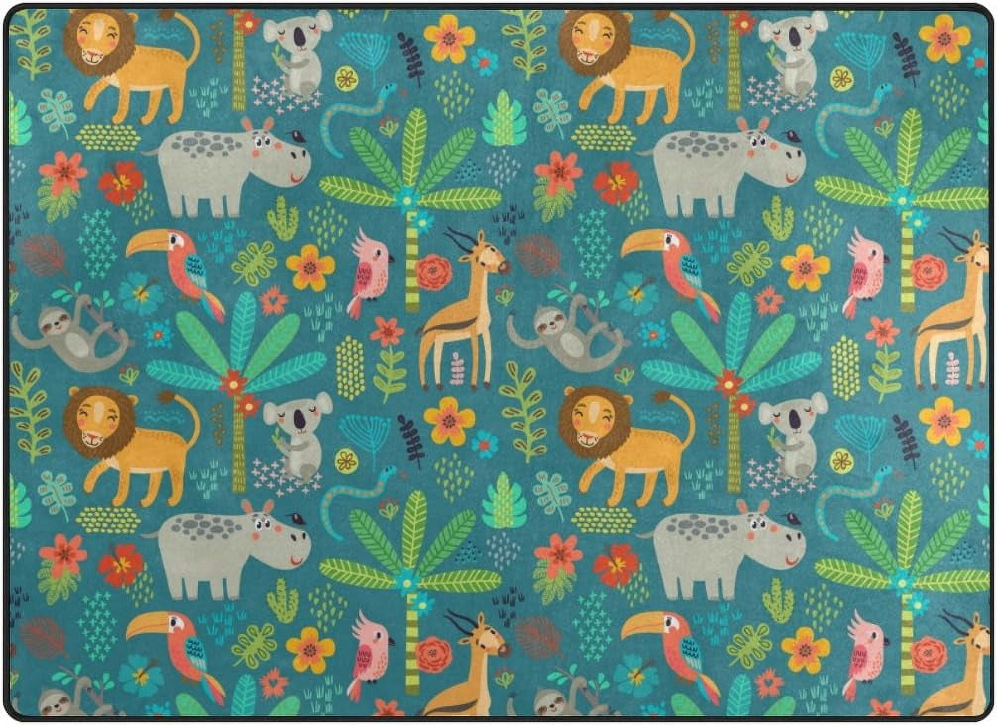 Coolnut Jungle Animals 80 x 58 inches Lightweight Soft Area Rug Mat ...