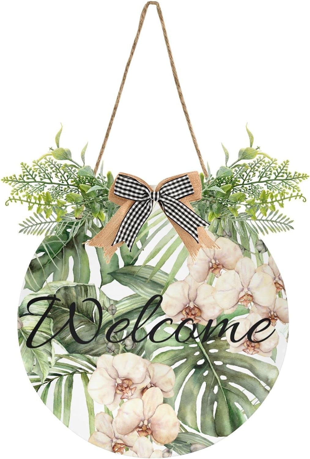 Coolnut Jungle Palm Leaves Welcome Sign for Front Door, Round Sign ...