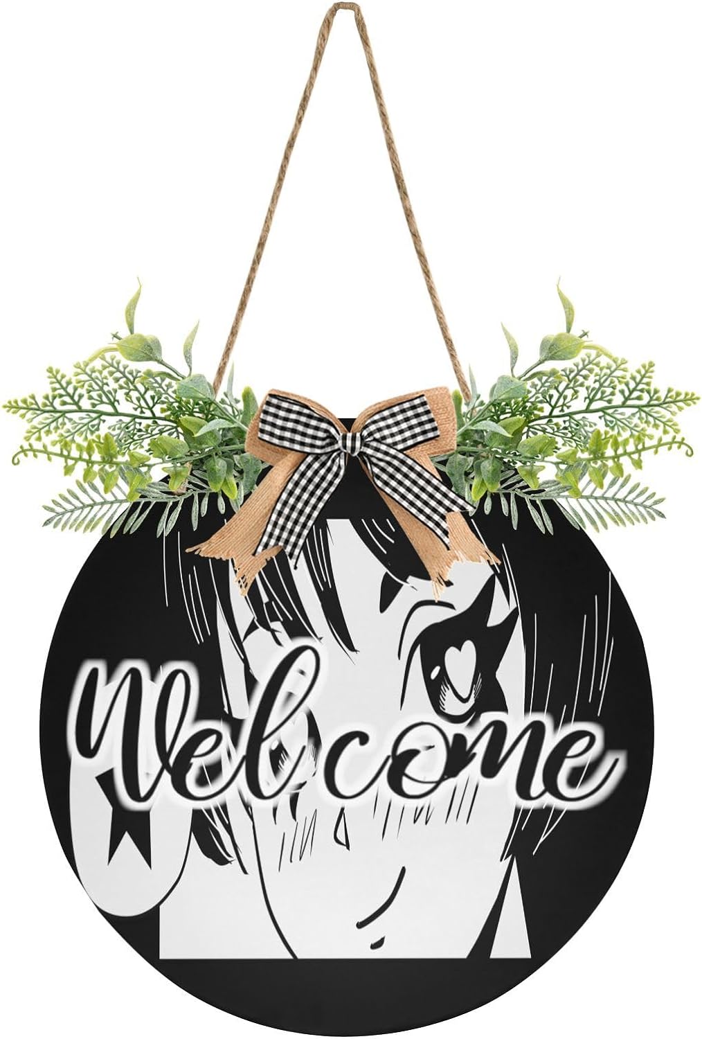 Coolnut Kawaii Girl Face Front Door Round, Hanging Welcome Sign, Front ...