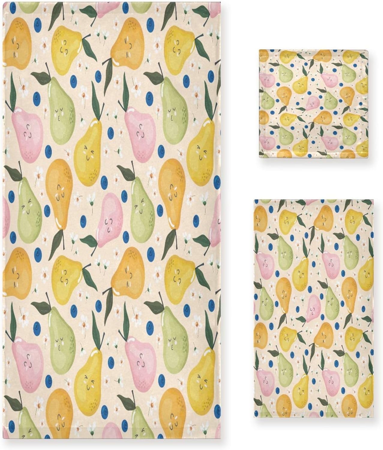 Coolnut Kawaii Pears Bathroom Towel Set of 3 with Hand Towel, Wash ...