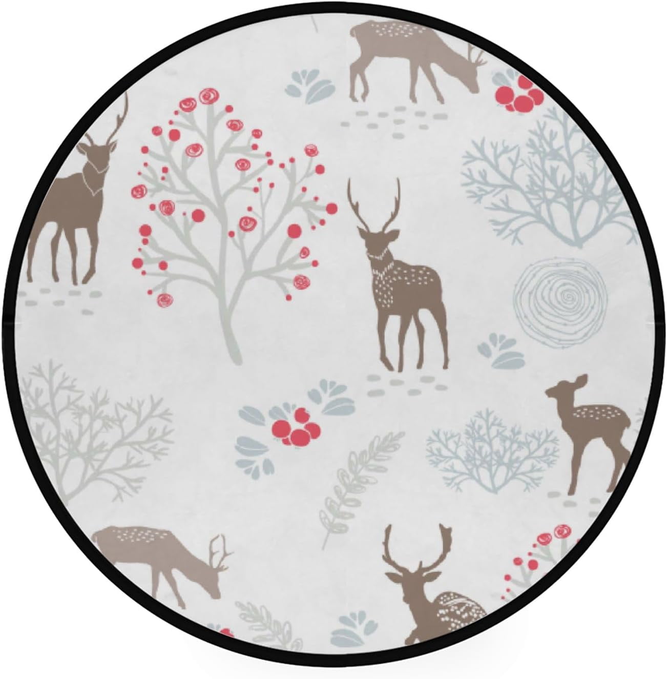 Coolnut Kids Round Nursery Area Rug 3 ft Deer in The Winter Forest Non ...