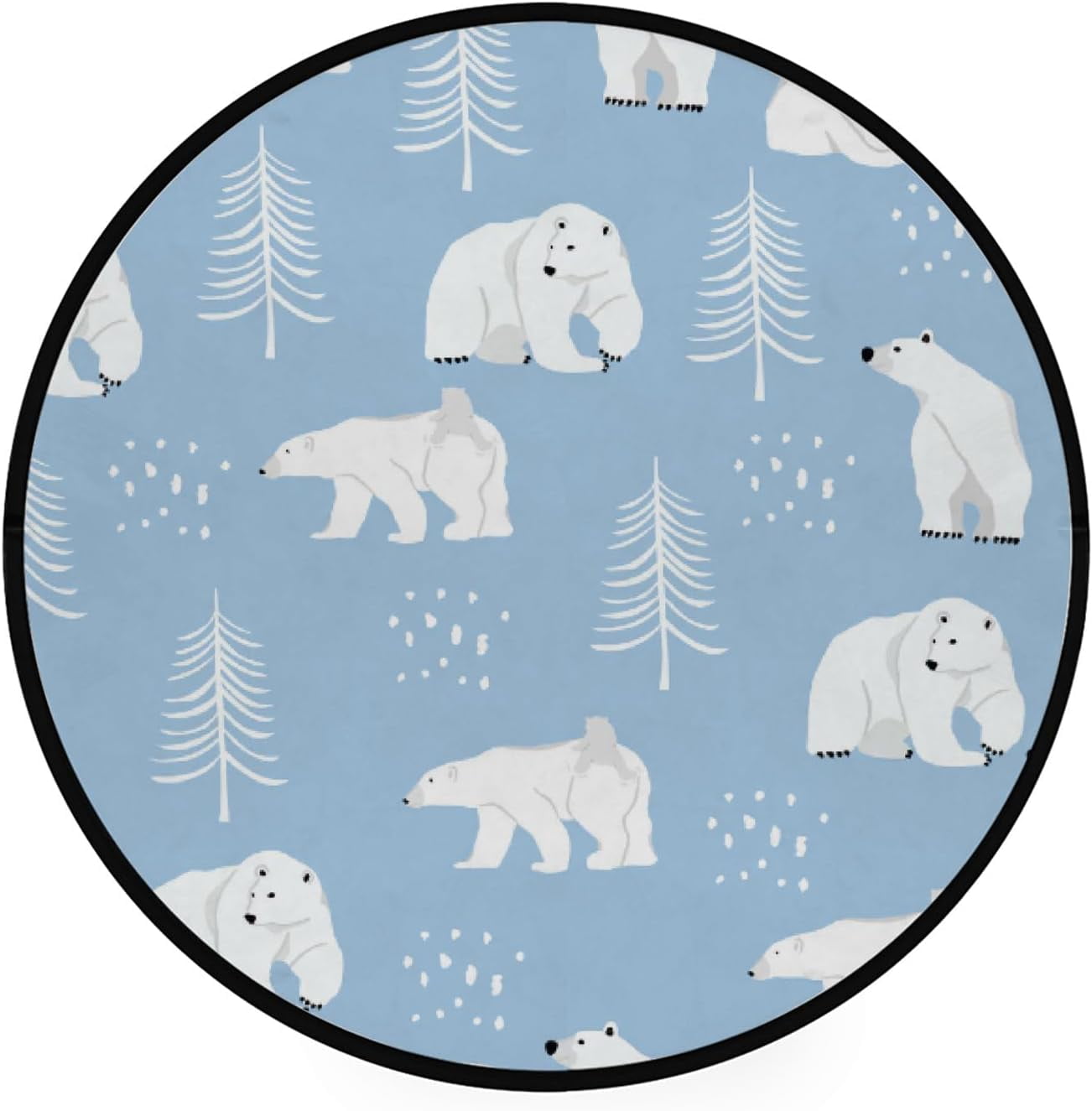 Coolnut Kids Round Nursery Area Rug 5 ft Watercolor Winter Polar Bear ...