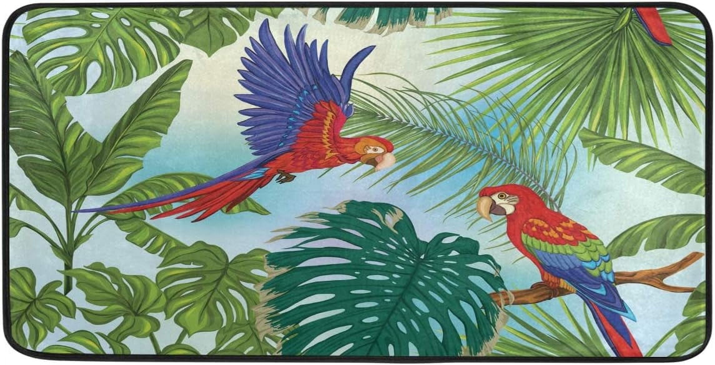 Coolnut Kitchen Mat Bird Parrots Tropical Plants Kitchen Rug Mat Anti ...