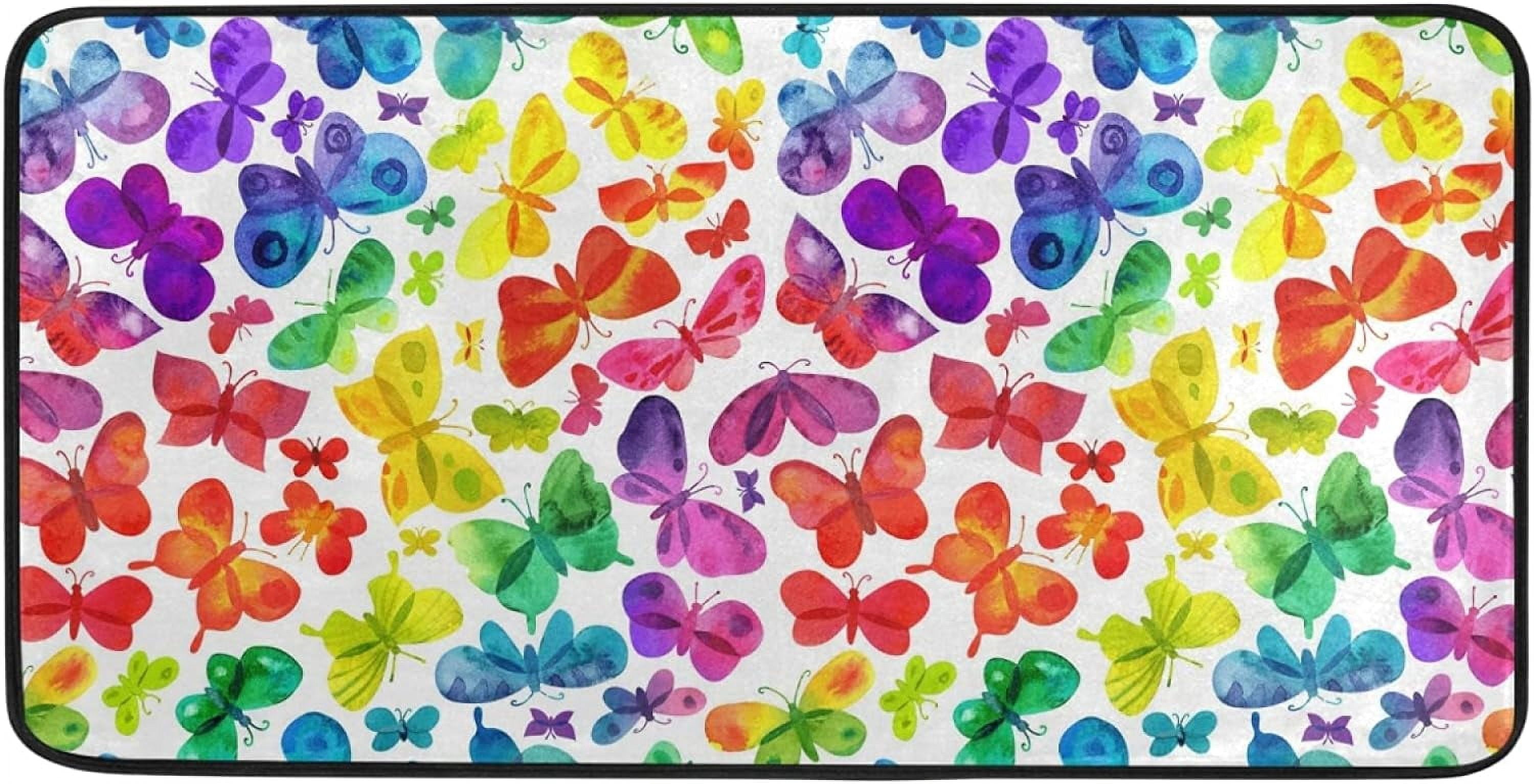 Coolnut Kitchen Mat Bright Colorful Rainbow Butterflies Kitchen Rug Mat ...