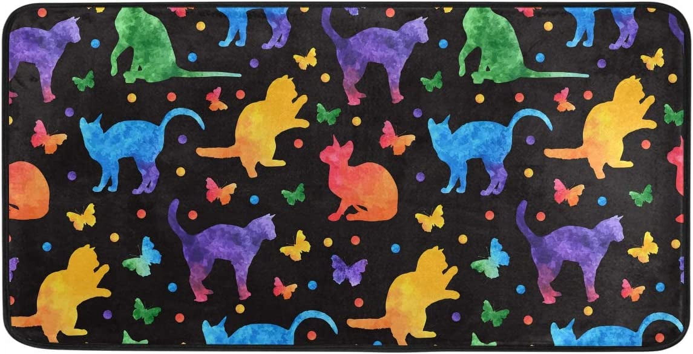Coolnut Kitchen Mat Colorful Watercolor Cute Cats Butterflies Kitchen ...