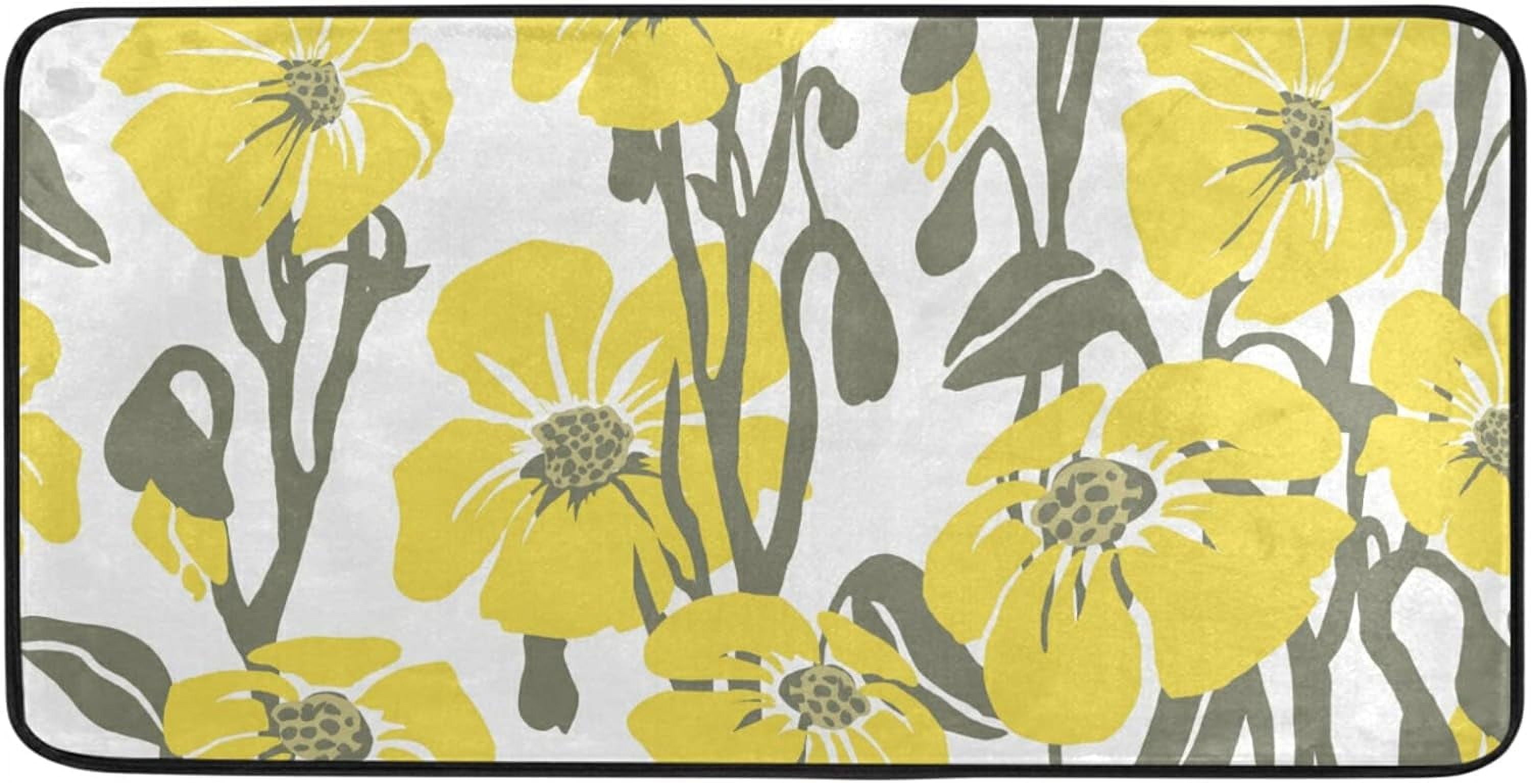 Coolnut Kitchen Mat Yellow Stylized Poppies Kitchen Rug Mat Anti ...