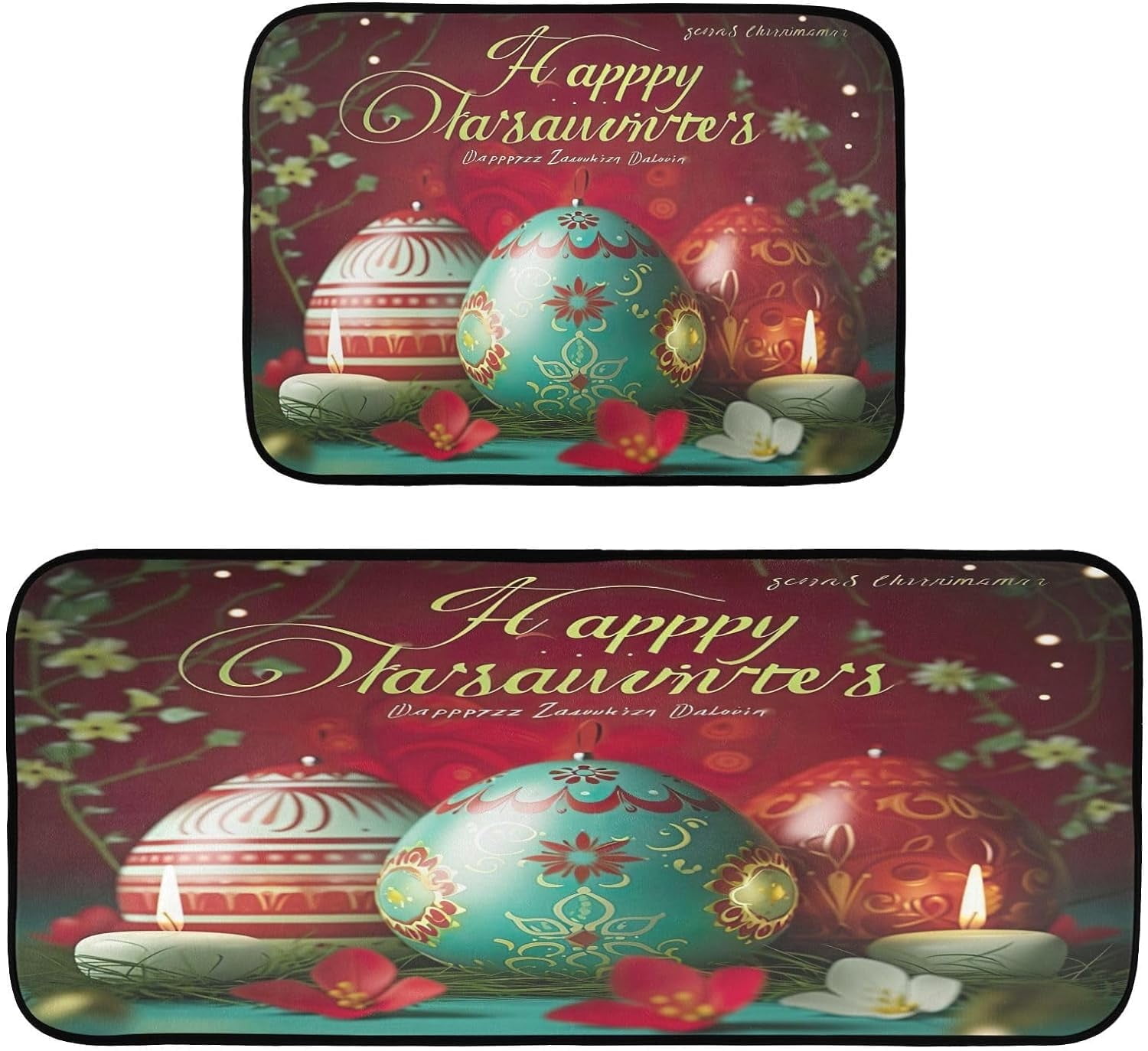 Coolnut Kitchen Rug Set of 2, Easter Eggs Flowers Cushioned Anti ...