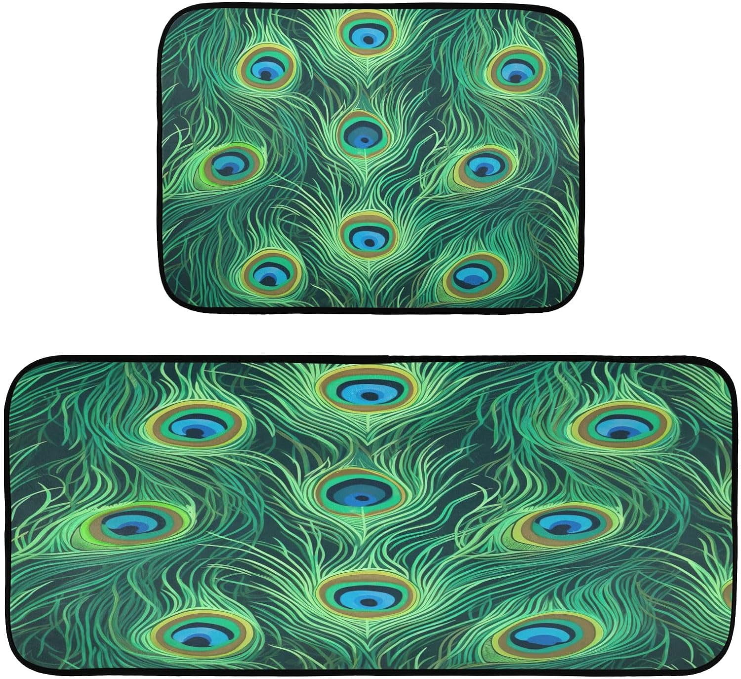 Coolnut Kitchen Rug Set of 2, Peacock Feather Cushioned Anti-Fatigue ...