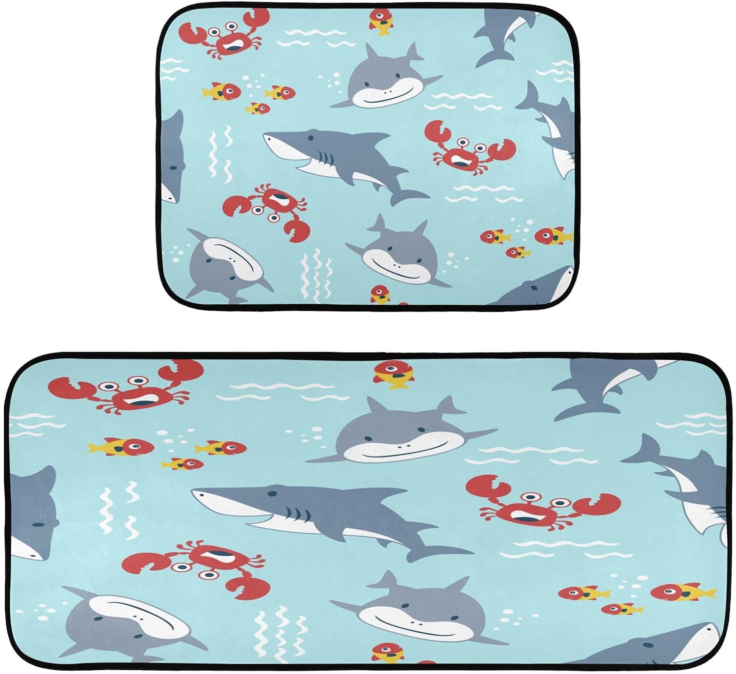 Coolnut Kitchen Rug Set of 2, Sea Creature Sharks Cushioned Anti ...