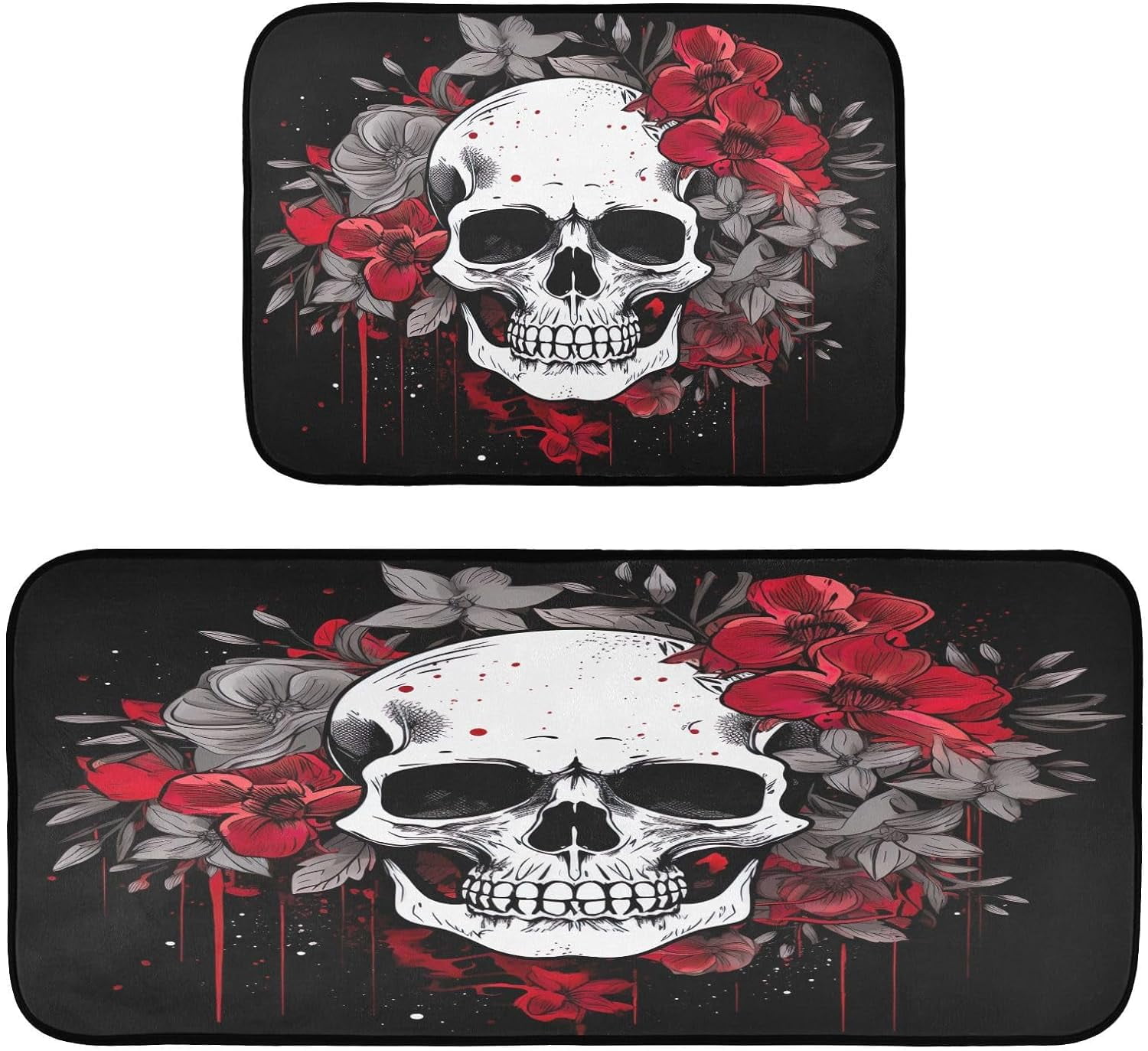 Coolnut Kitchen Rug Set of 2, Skull Flowers Cushioned Anti-Fatigue ...