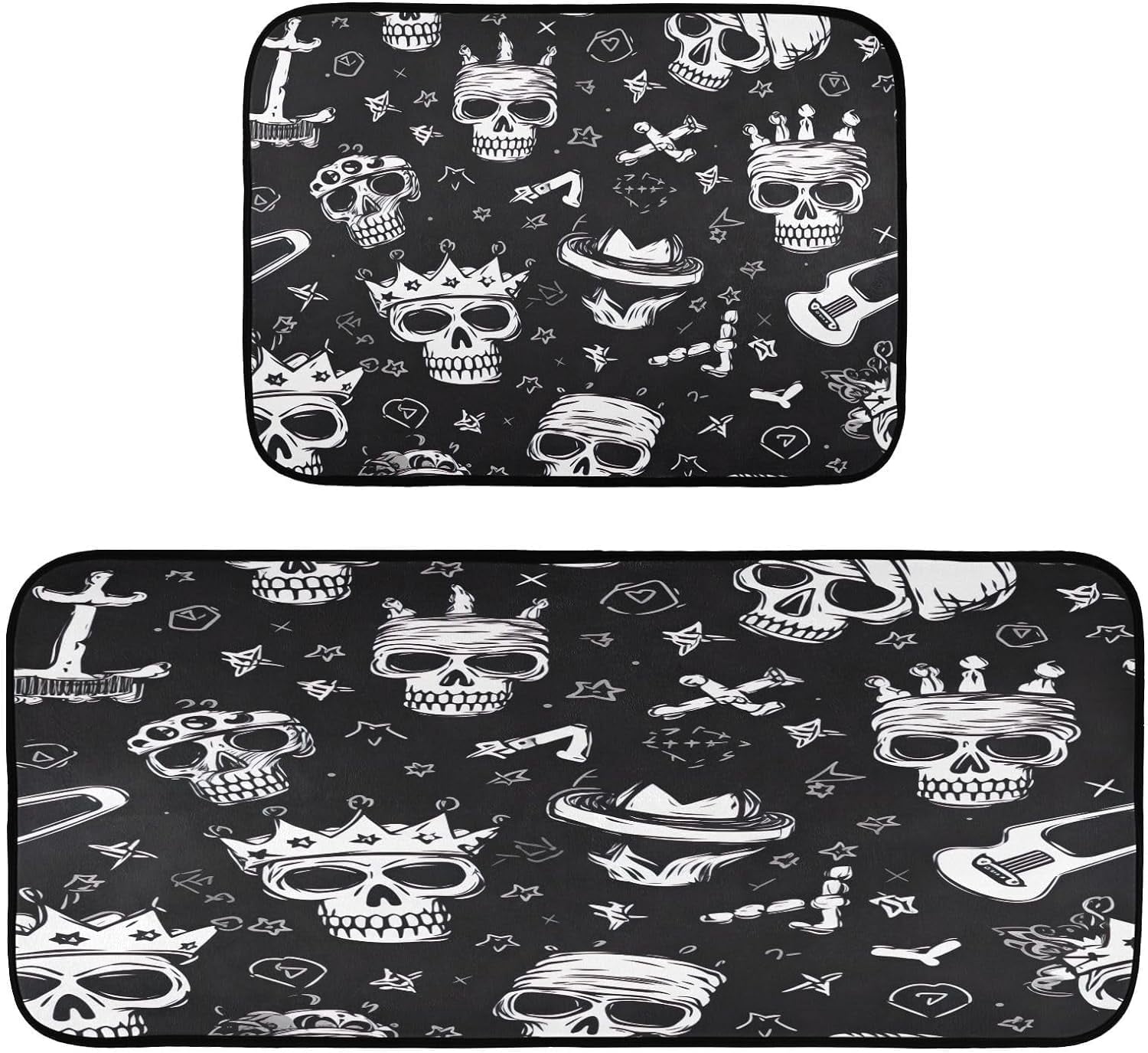Coolnut Kitchen Rug Set of 2, Skulls Glasses Cushioned Anti-Fatigue ...
