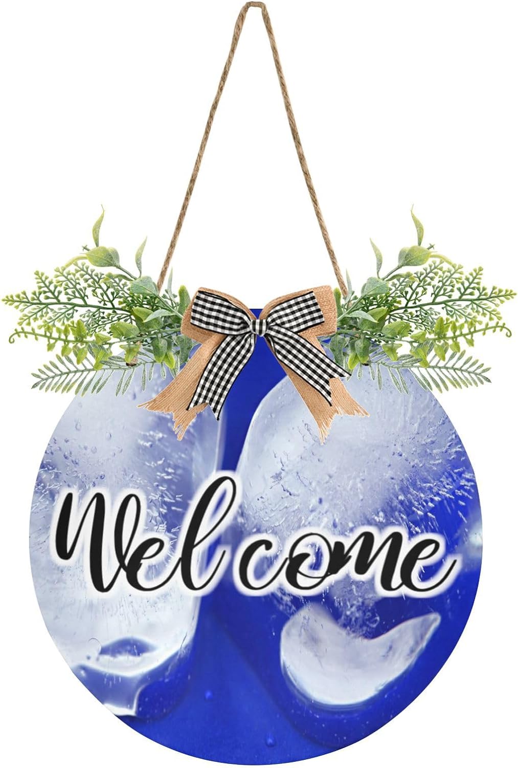 Coolnut Klein Blue Ice Cubes Front Door Round, Hanging Welcome Sign ...