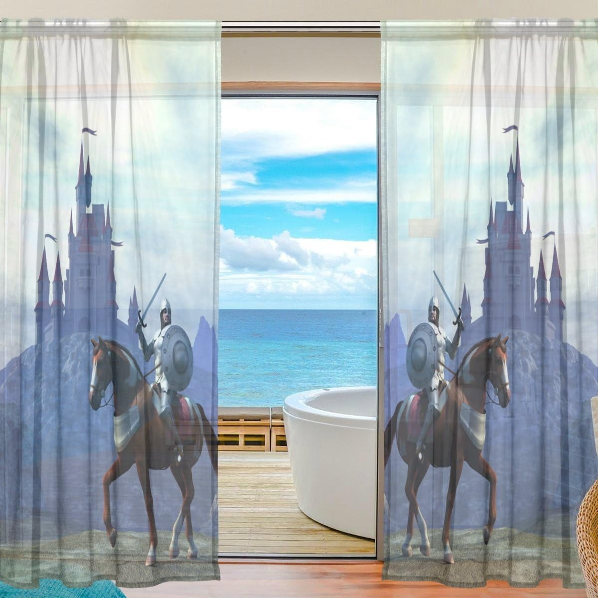 Coolnut Knight and Castle Sheer Gauze Window Curtain Panels for Living ...