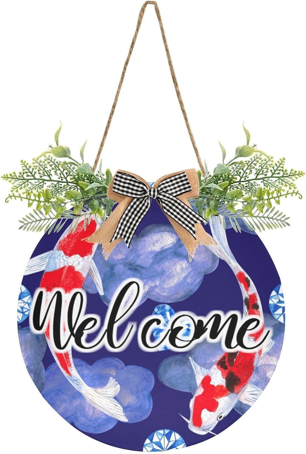 Coolnut Koi Fish with Clouds Front Door Round, Hanging Welcome Sign ...