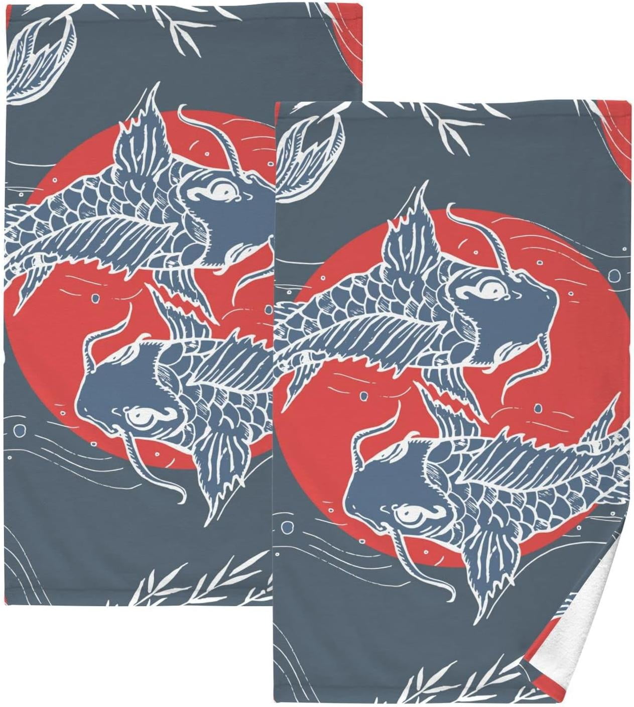 Coolnut Koi Sun Patterned Hand Towels 2 PCS, Cotton Bath Towel for ...