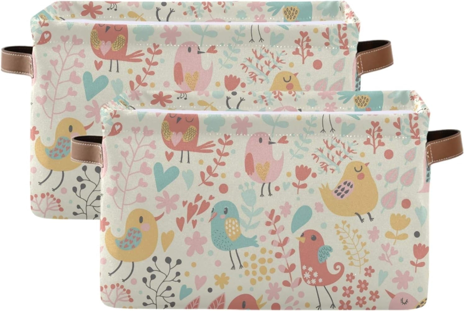 Coolnut Large Foldable Storage Bin Cute Small Birds Flowers Fabric ...