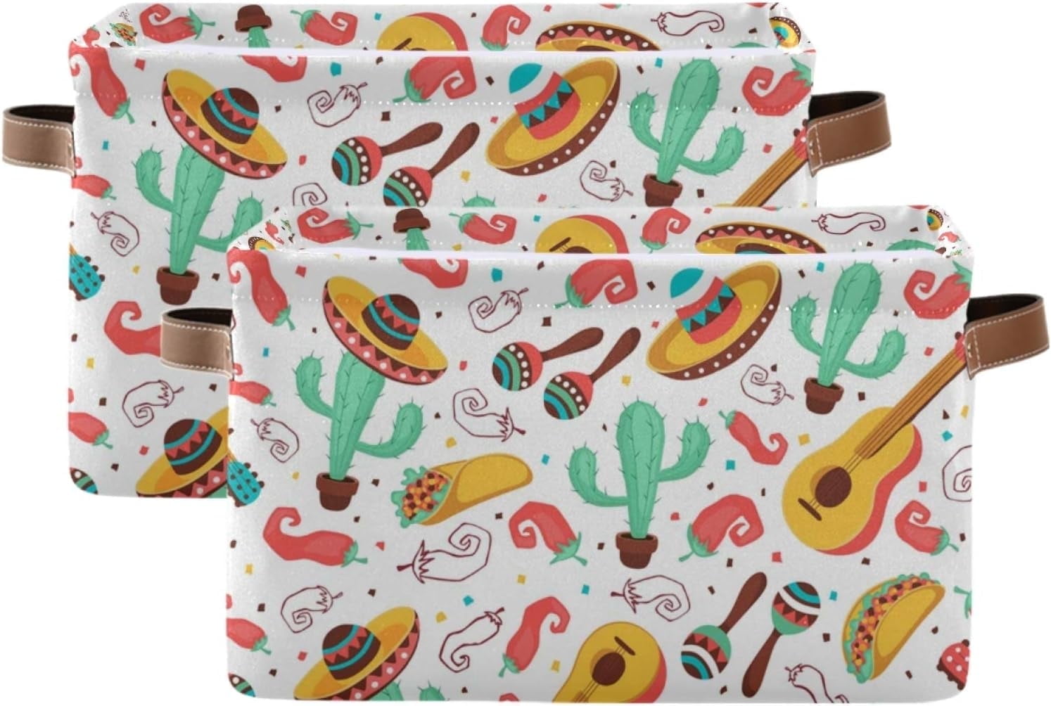 Coolnut Large Foldable Storage Bin Mexican Guitar Cactus Fabric Storage ...