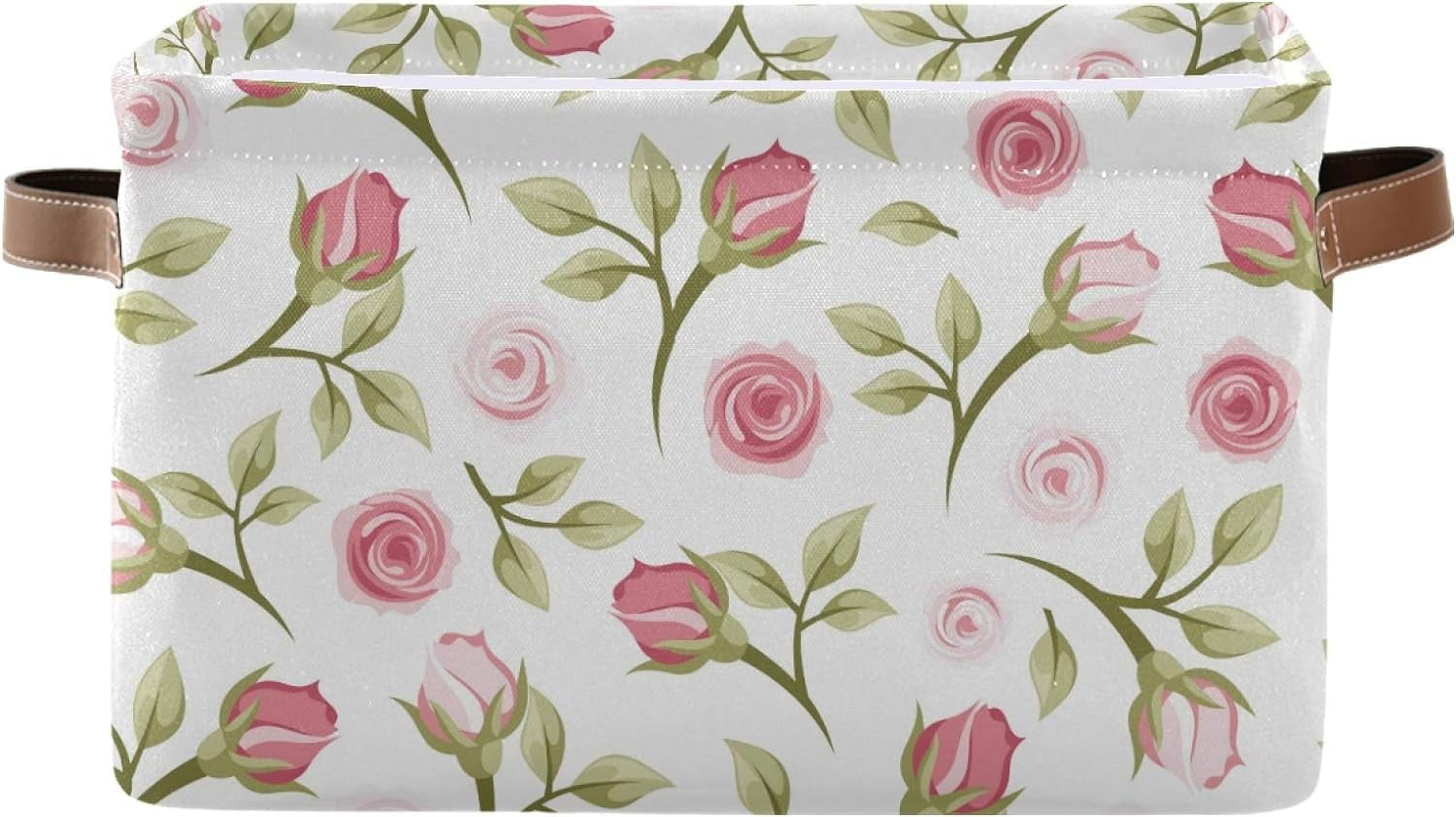 Coolnut Large Foldable Storage Bin Pink Rose Floral Fabric Storage ...