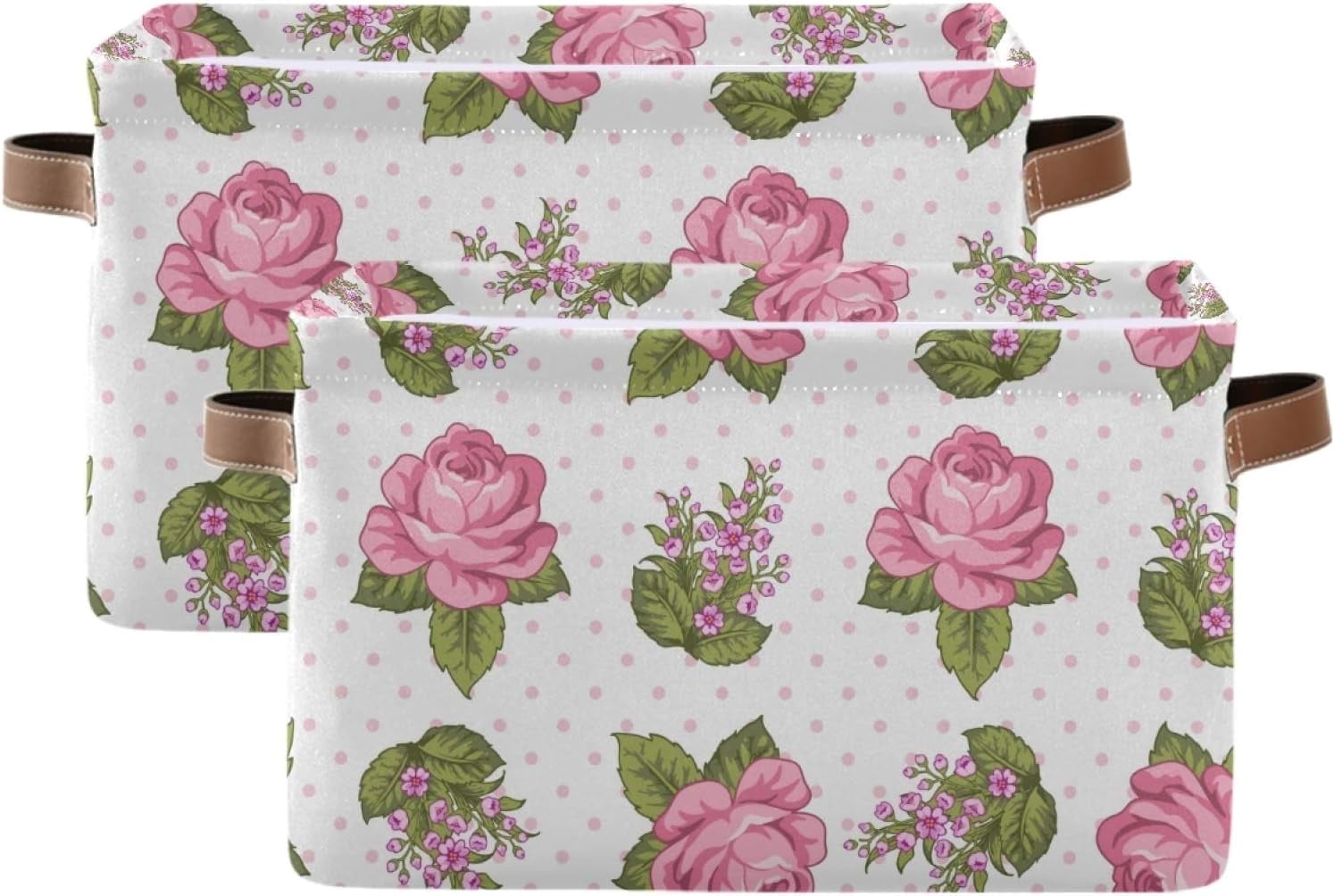 Coolnut Large Foldable Storage Bin Pink Roses Fabric Storage Baskets ...